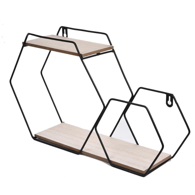 Hexagon Rack Wrought Iron Hexagon Grid Wall Shelf - Femiha